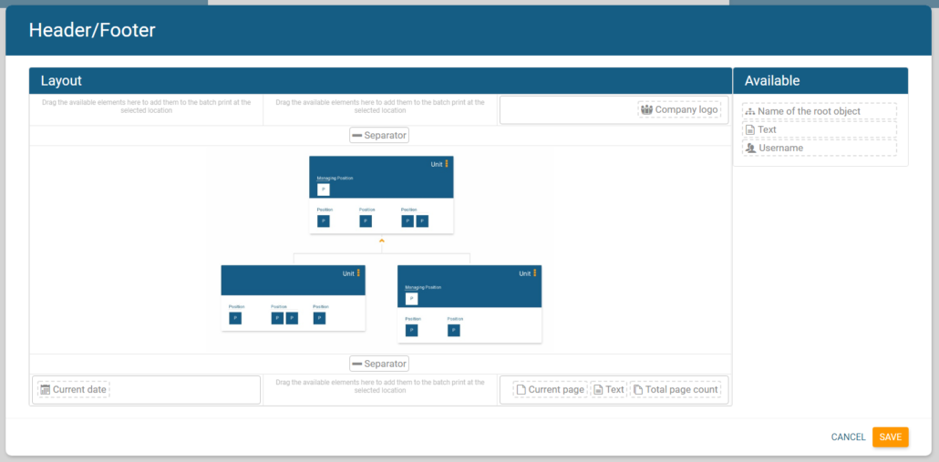 Definition of header and footer for your org chart - orginio.com