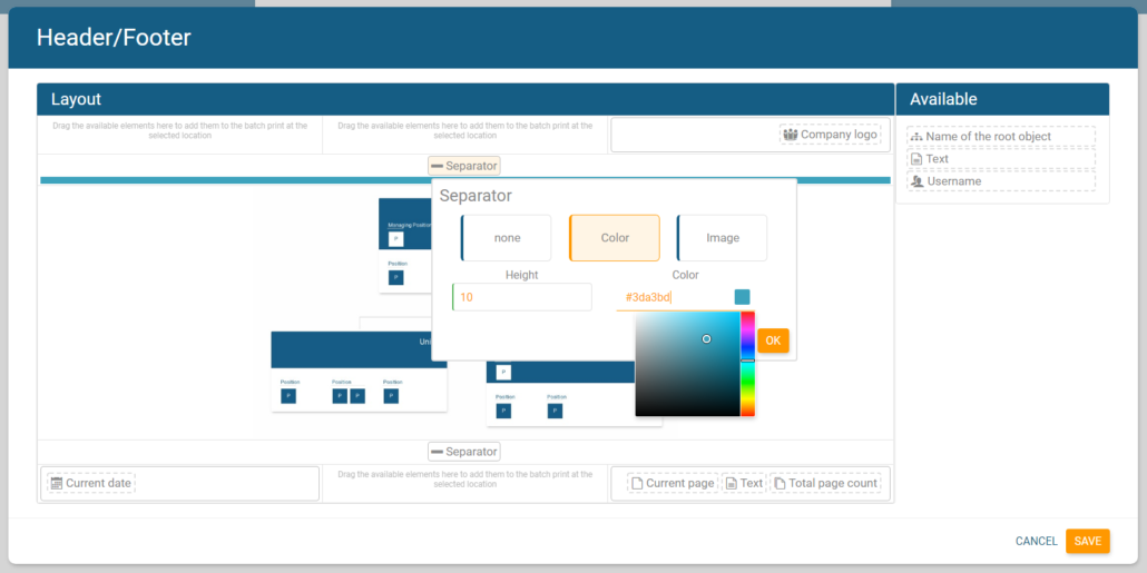 Definition of header and footer for your org chart - orginio.com